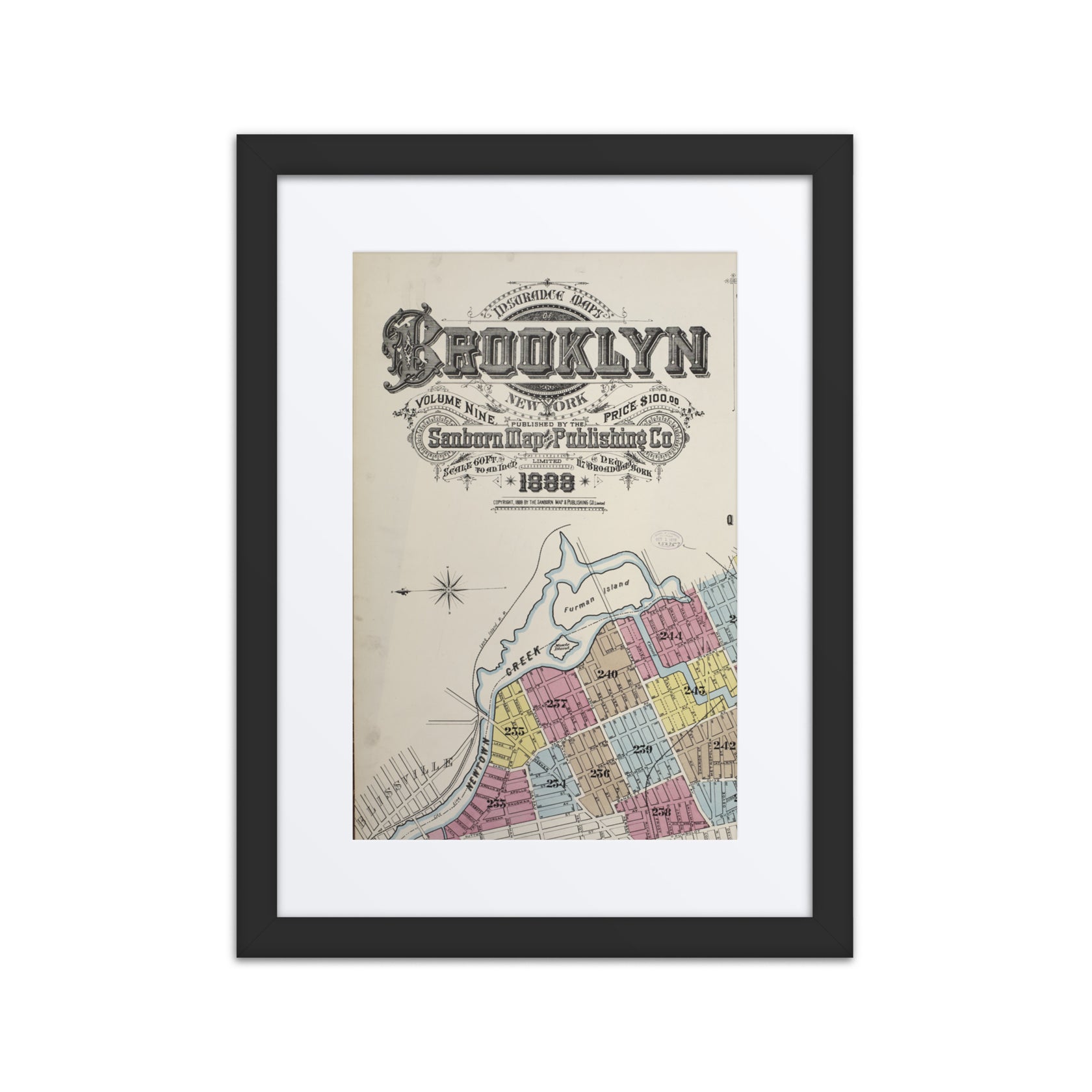 Brooklyn Framed Poster (With Mat) – Sanborn Fire Maps